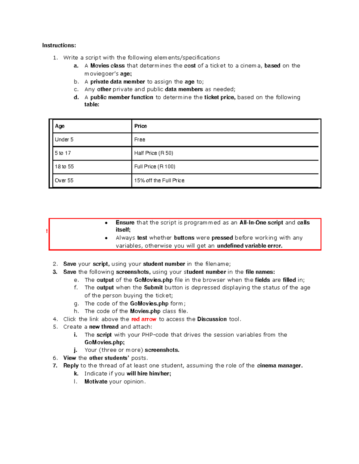 Document - Instructions: 1. Write a script with the following elements ...