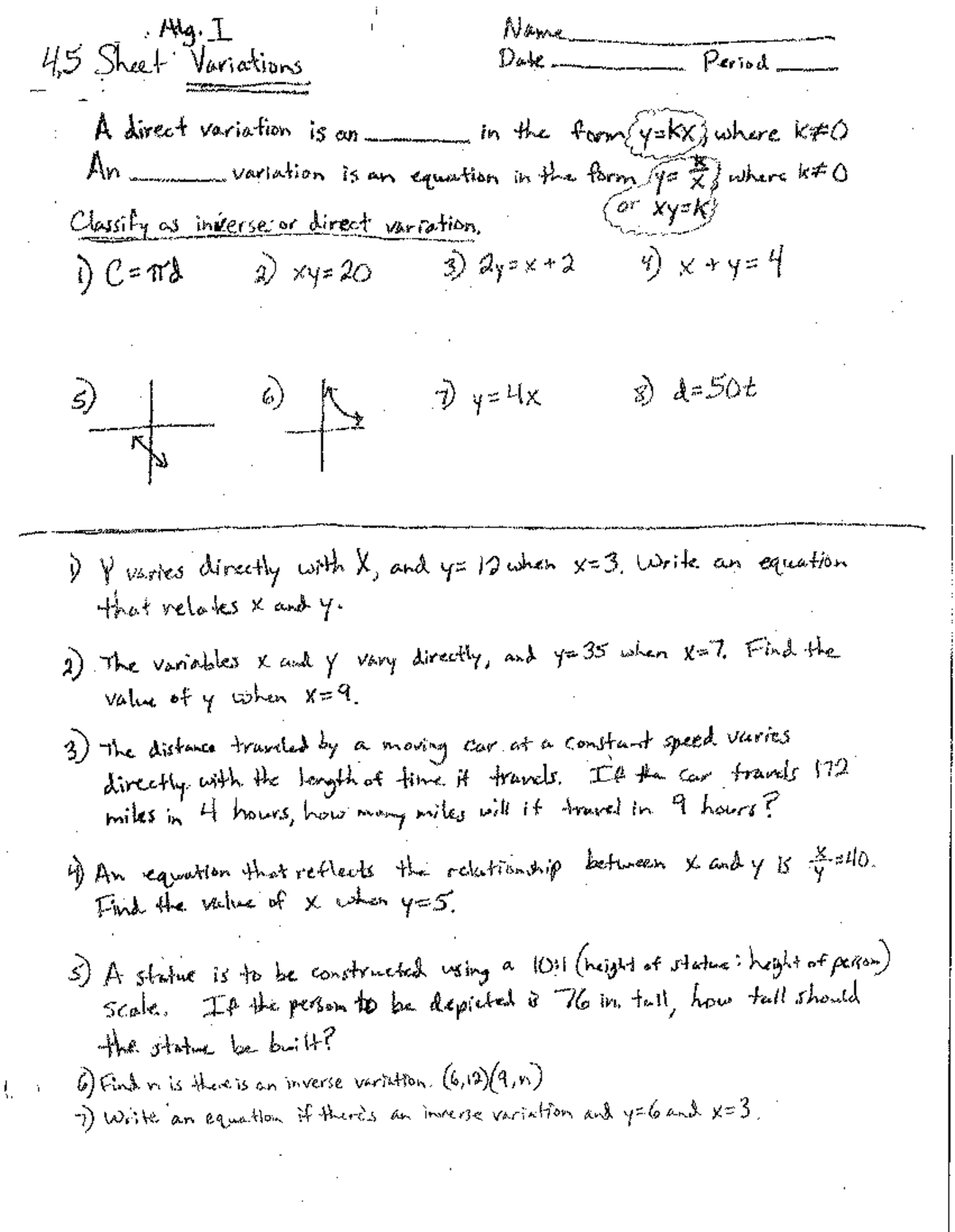 4.2 Sheet Variations - NONE - Alg. I Name 4,5 Sheet Variations Date ...