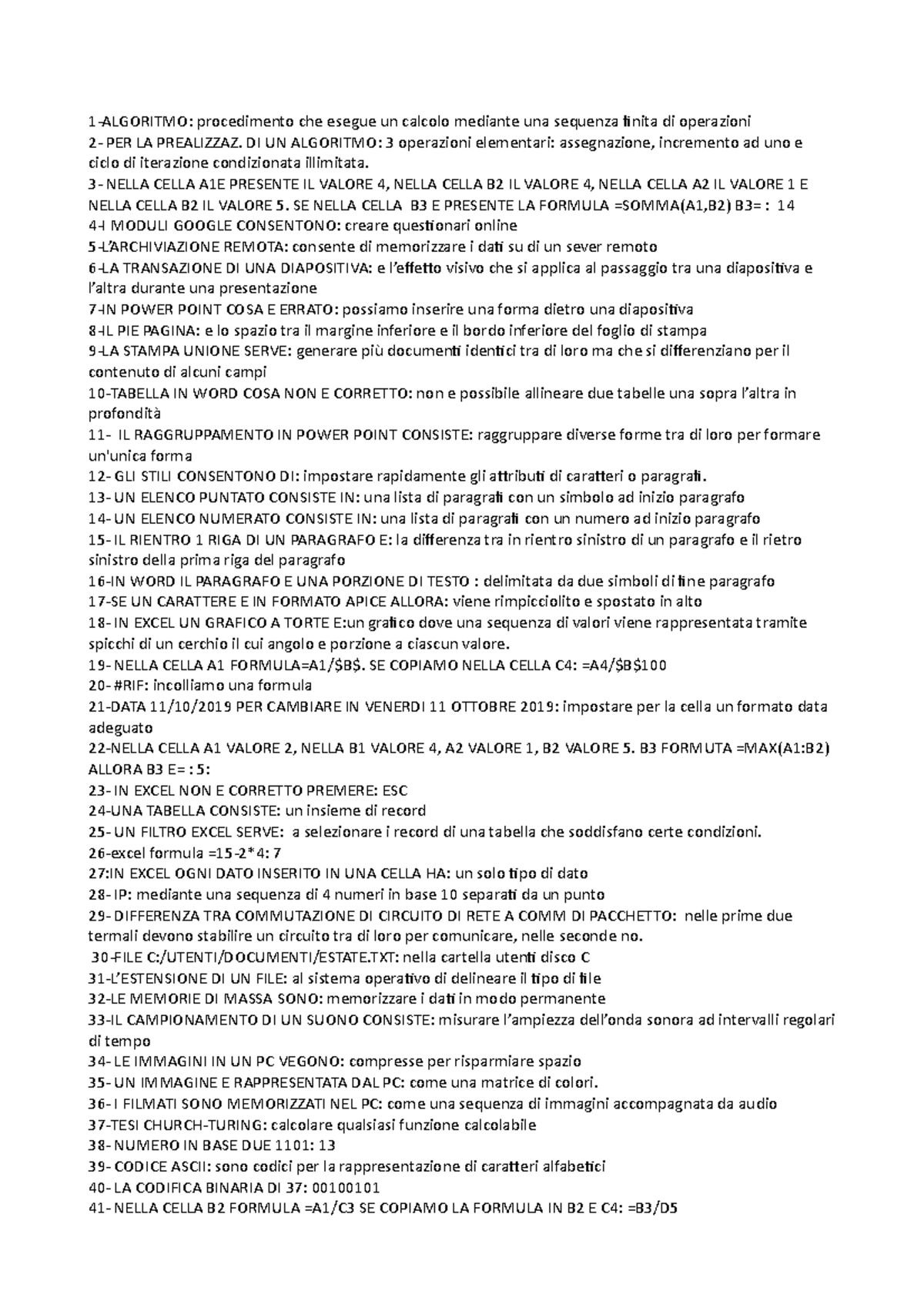 simulazione prova informatica - 1-ALGORITMO: procedimento che esegue un ...