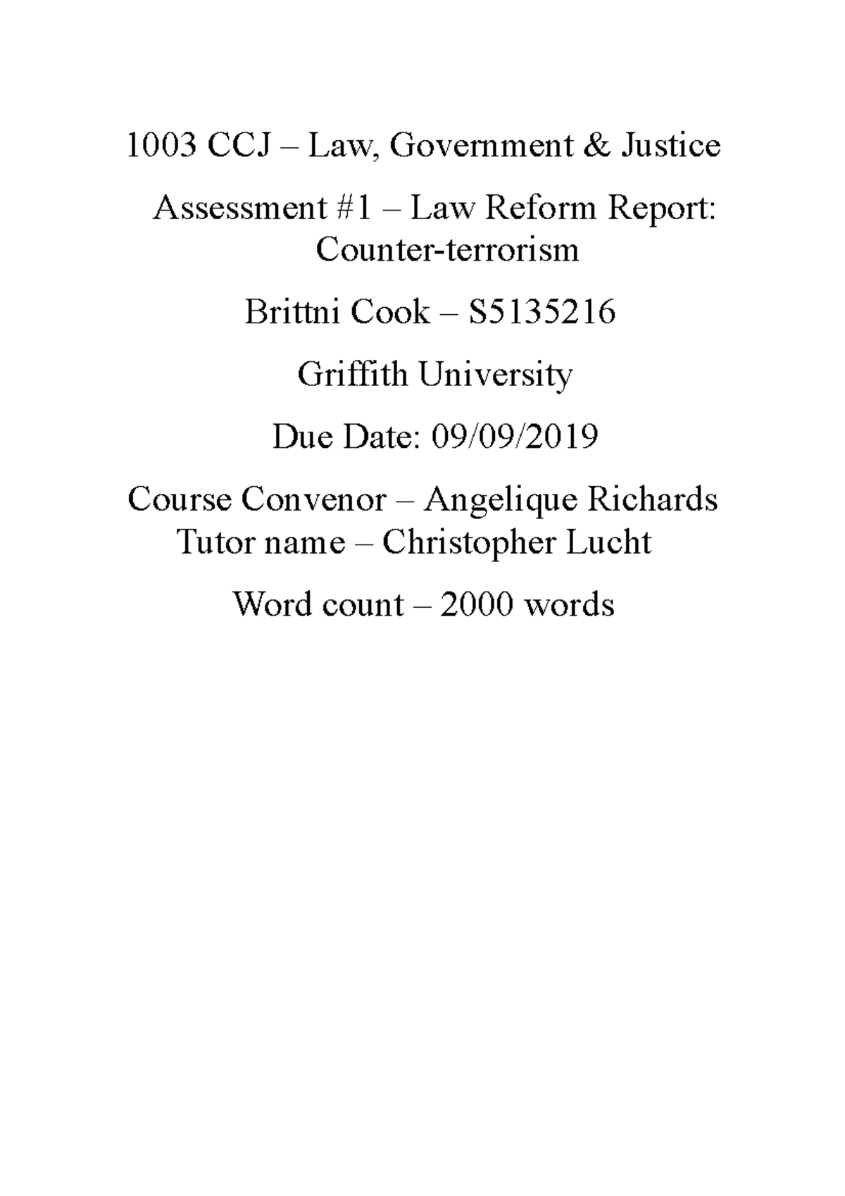 1003 CCJ - Grade: HD - 1003 CCJ – Law, Government & Justice Assessment ...
