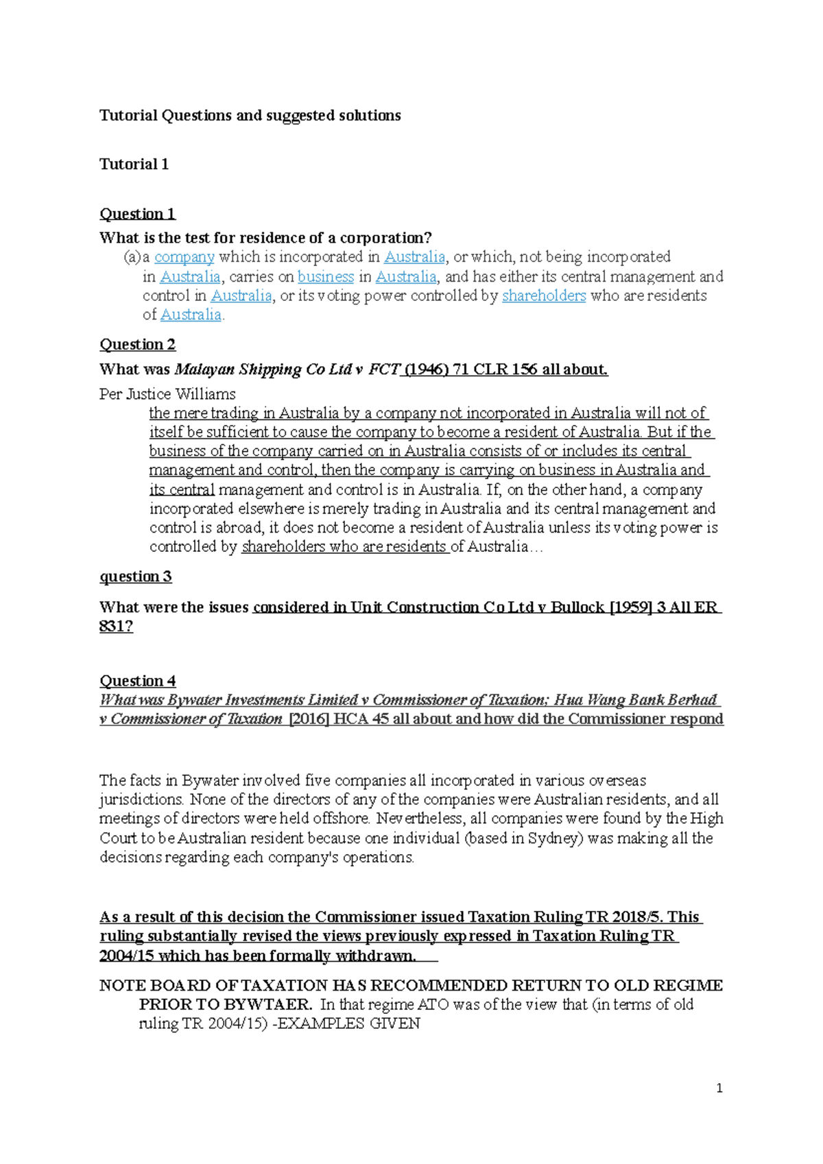 Questions and Answers Tutorials 1 2 - Tutorial Questions and suggested ...