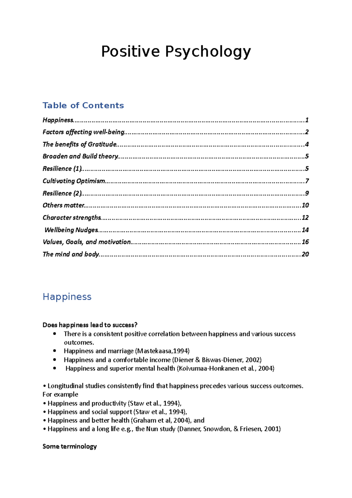 Positive Psychology - Positive Psychology Table of Contents - Studocu