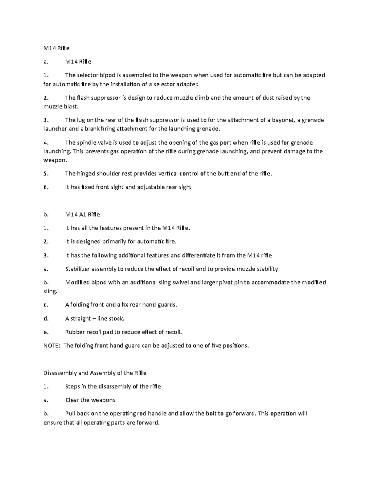 M14 Rifle Features - M14 Rifle a. M14 Rifle The selector bipod is ...