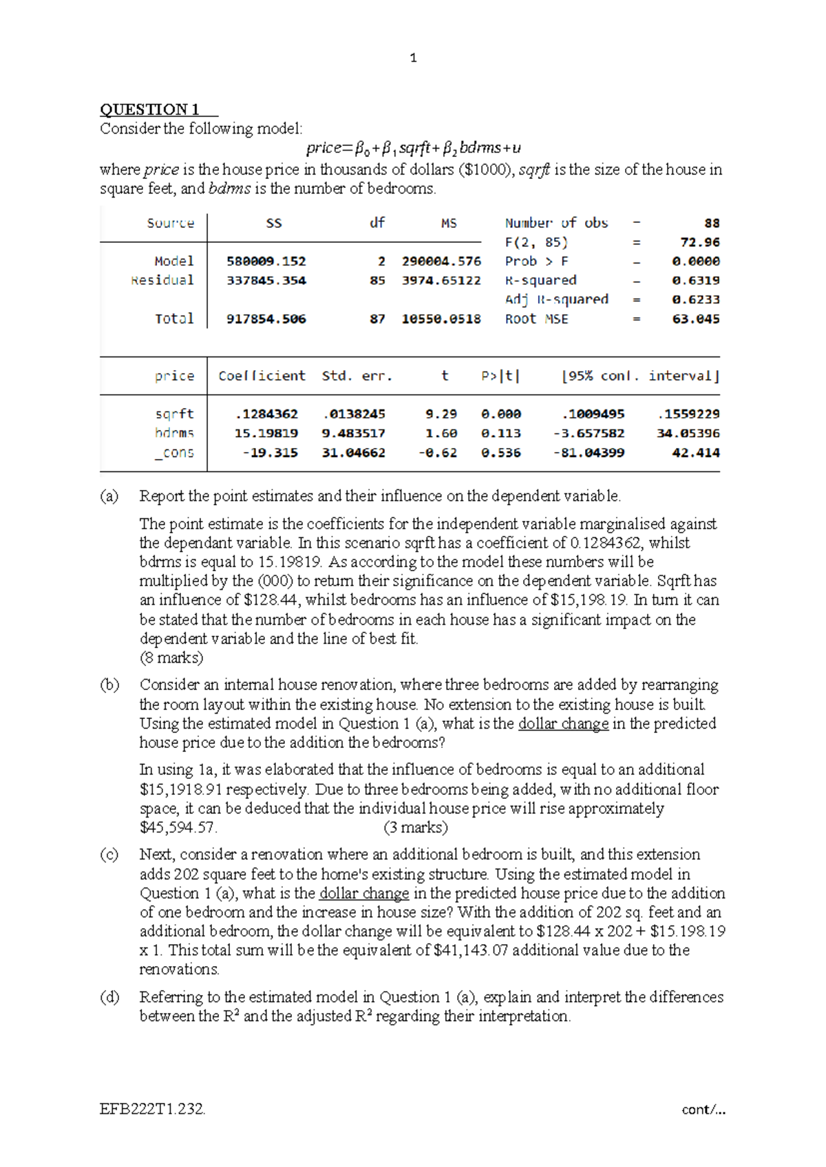 EFB222 Final Exam Semester 2023 - QUESTION 1 Consider the following ...