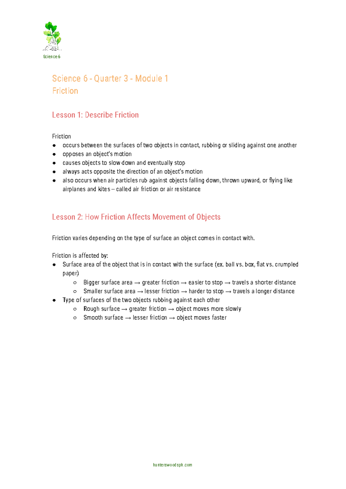 Science Kuya Q3 - Science 6 - Quarter 3 - Module 1 Friction Lesson 1 ...