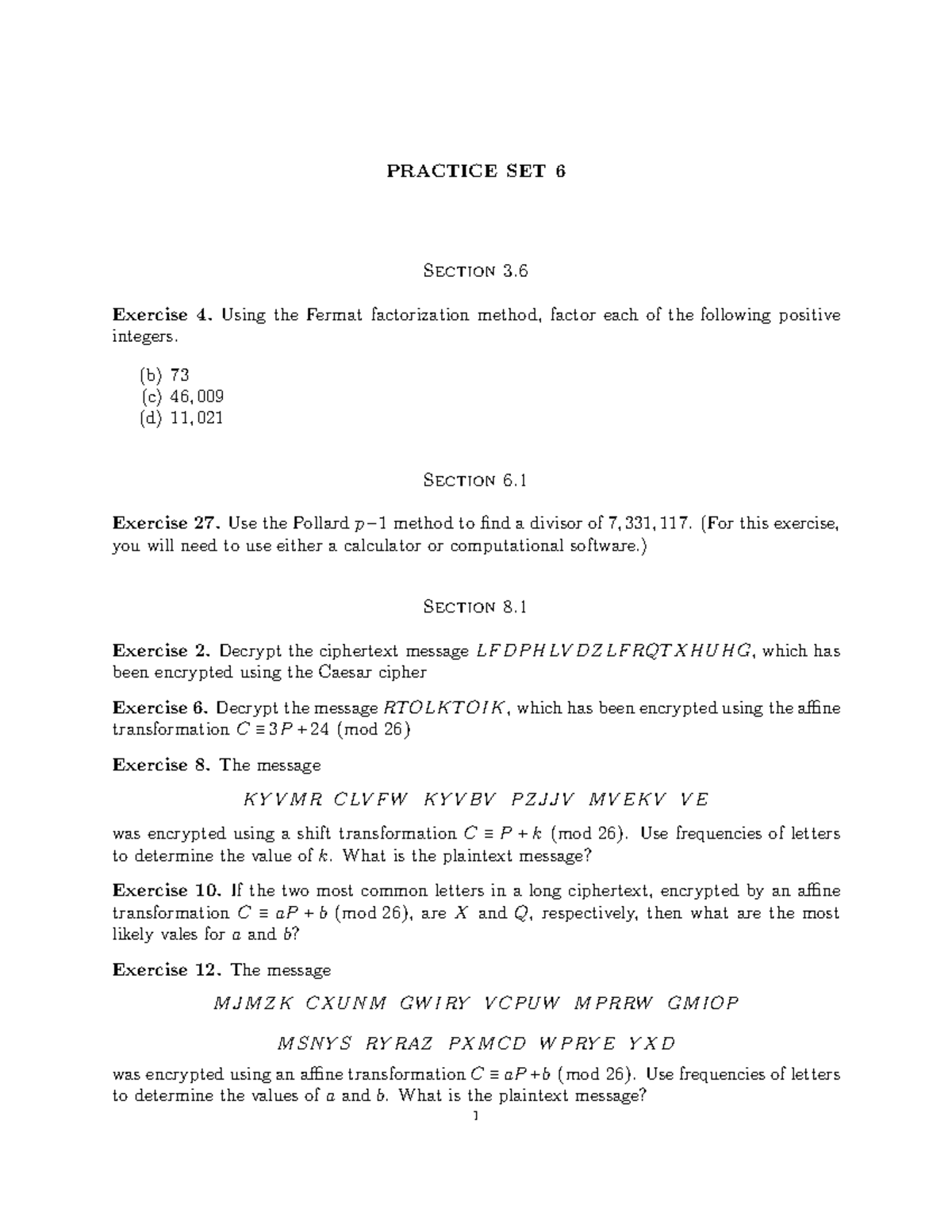 Practice Set 6 - extra problems - PRACTICE SET 6 Section 3. Exercise 4 ...