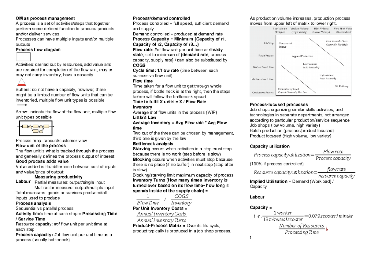 OM Cheatsheet Midterms - OM as process management A process is a set of ...