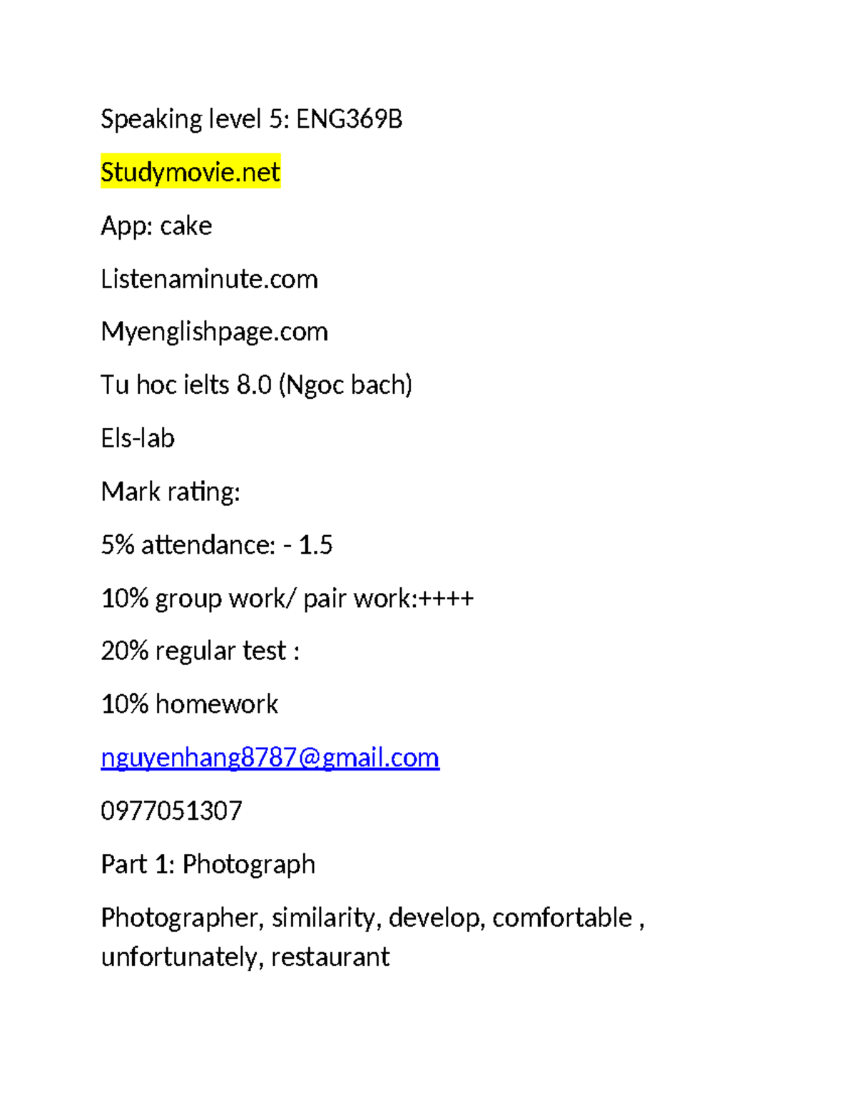 Steps AND TU VUNG MO TA Tranh 2 - Speaking level 5: ENG369B Studymovie App: cake Listenaminute ...