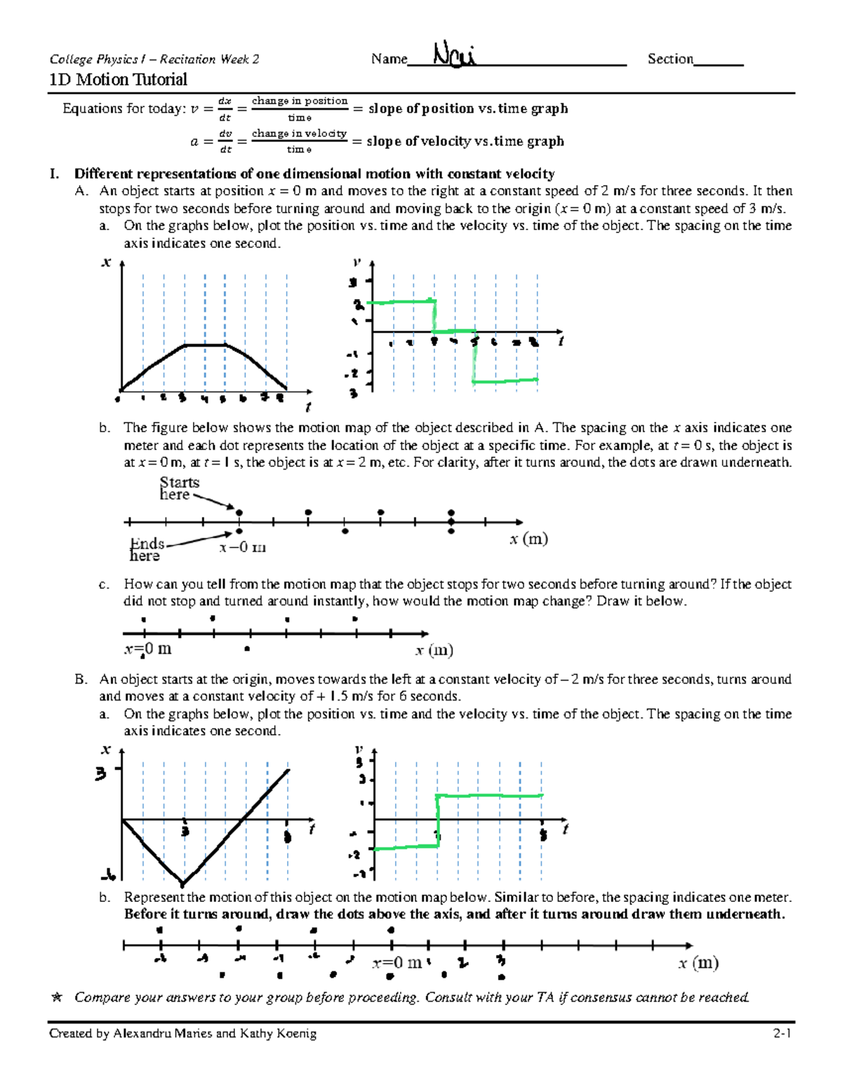 CP1+Recitation+tutorial+ +Week+02+ +1D+motion 2 1 - College Physics I ...