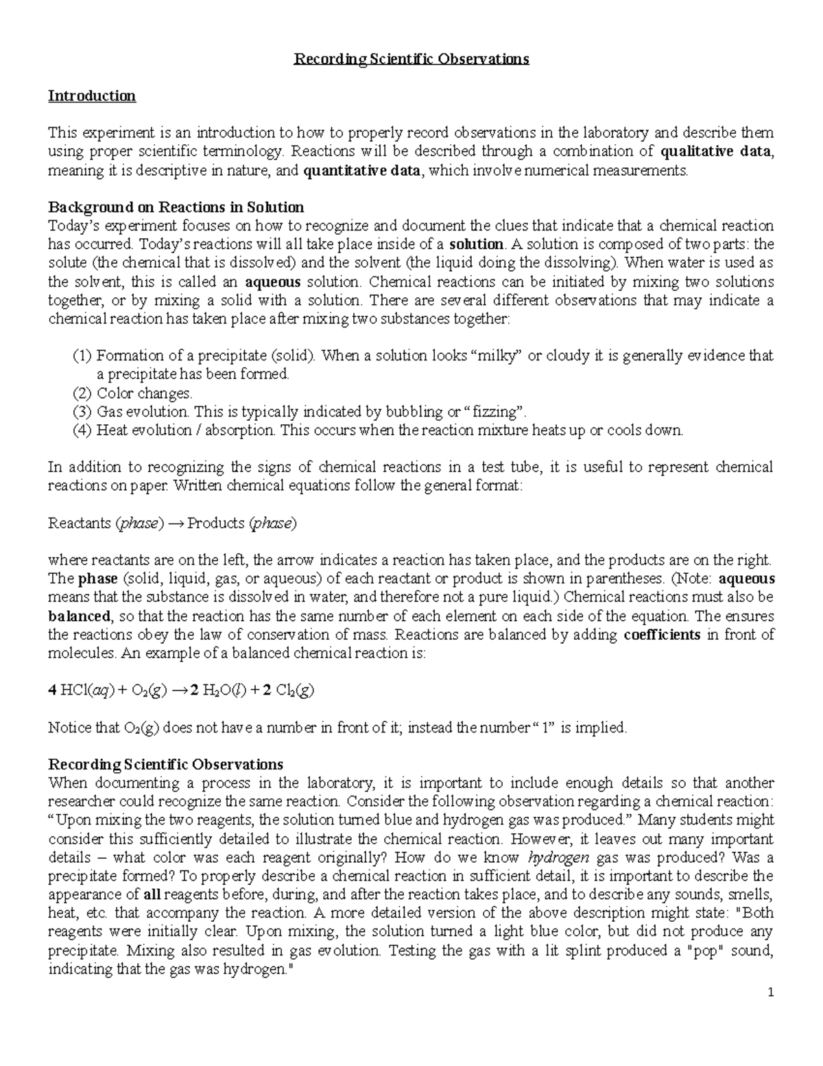 Recording Scientific Observations Lab Handout - Recording Scientific ...