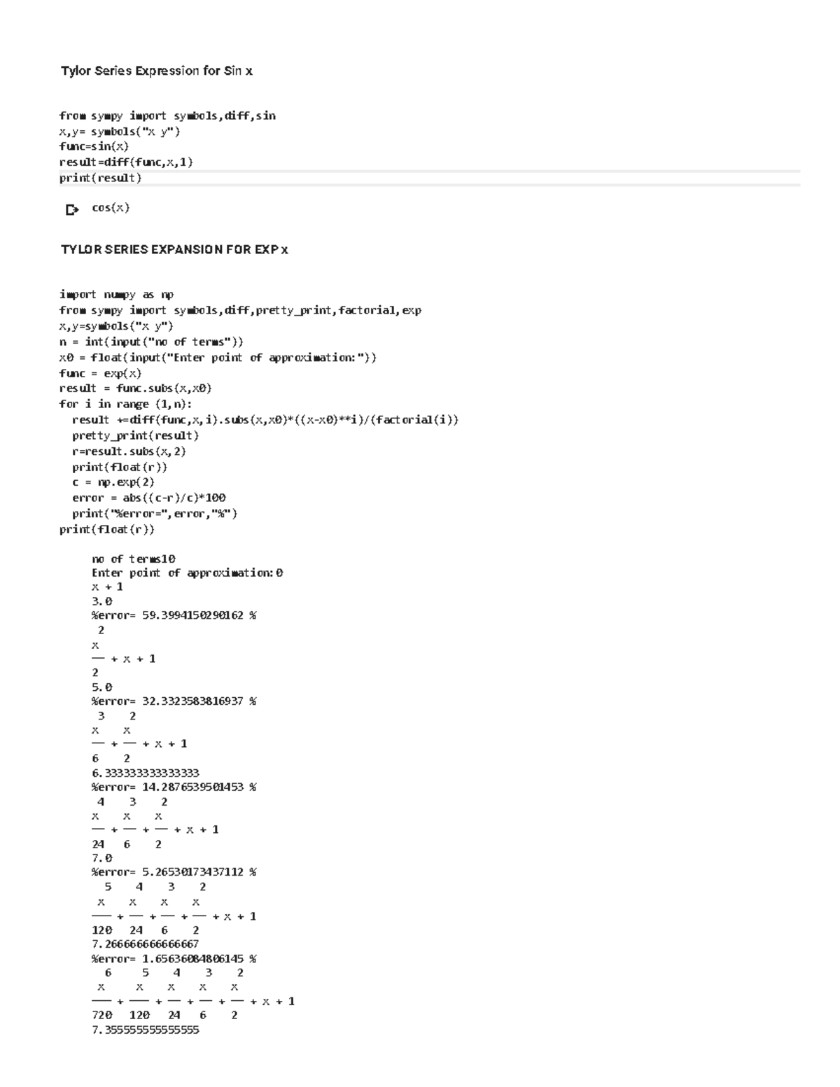 Taylor Series.ipynb - Colaboratory - Tylor Series Expression for Sin x ...