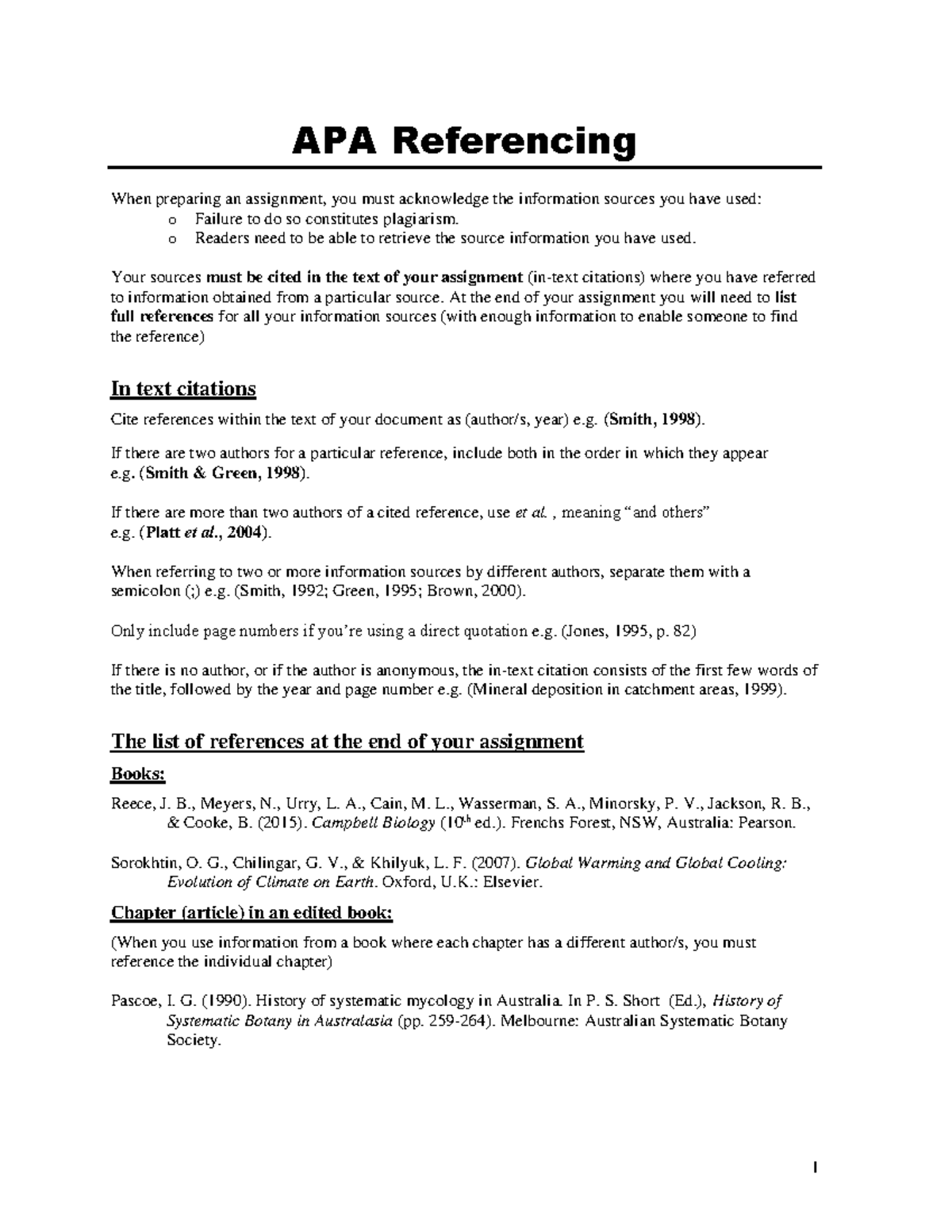 APA for Science - Short guide - 1 APA Referencing When preparing an ...