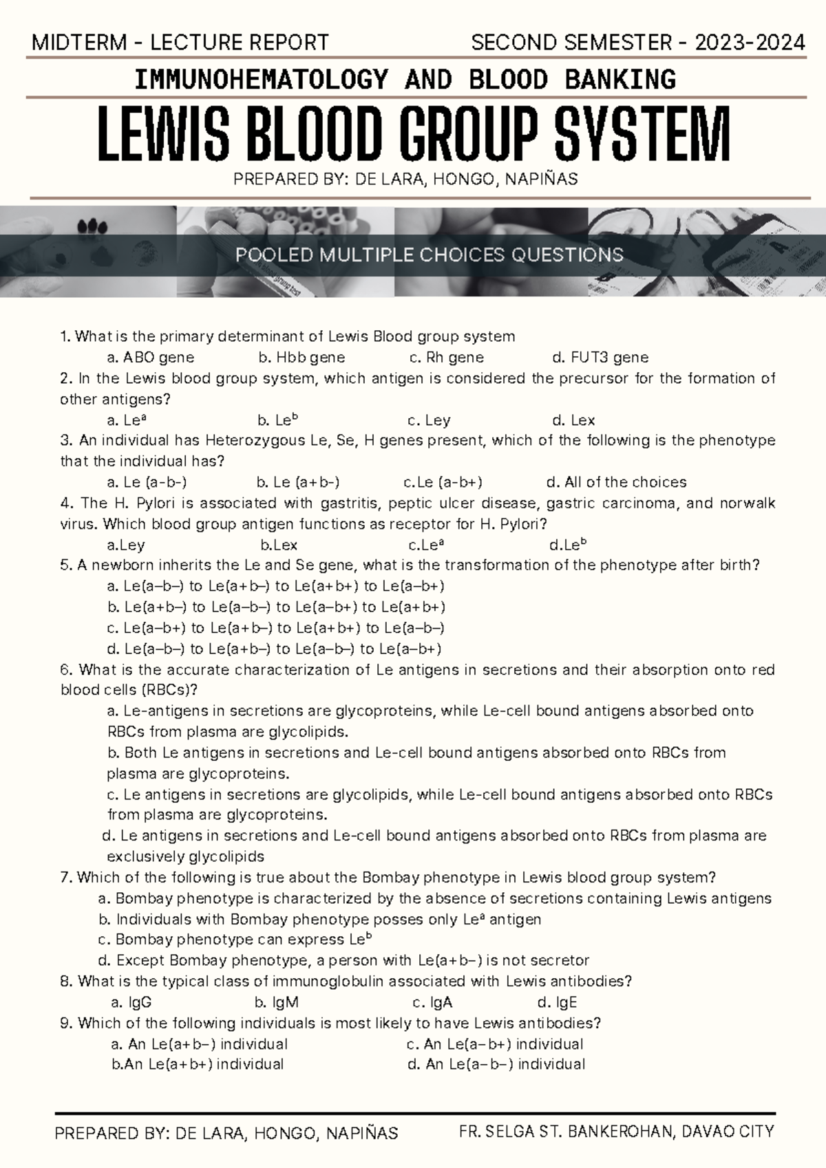 BB Pooled Questions - ,,,,,,,,,,,,,,,,,,,,,, - LEWIS BLOOD GROUP SYSTEM ...