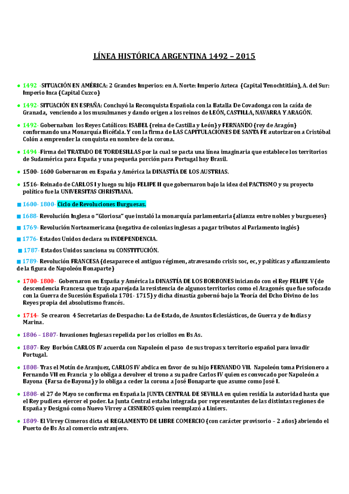 Linea DE Tiempo Historia Argentina - LÍNEA HISTÓRICA ARGENTINA 1492 – 2015 1492 -SITUACIÓN EN ...
