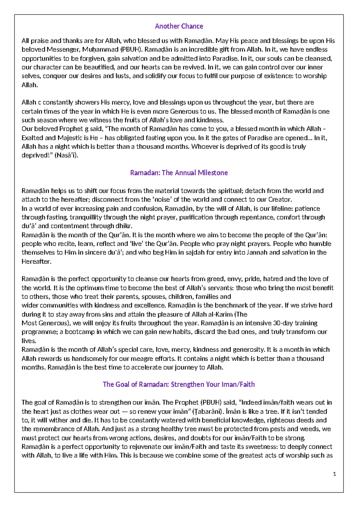 Another Chance - Essay - Another Chance All praise and thanks are for ...