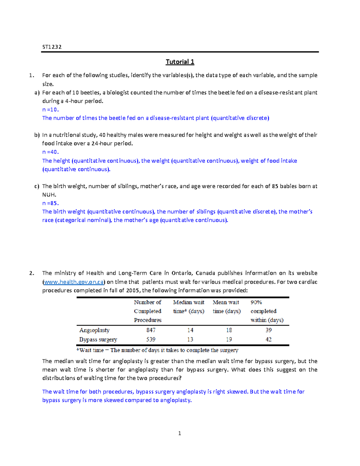 ST1232 Tutorial 1 solution - Warning: TT: undefined function: 32 1 ST1232 Tutorial 1 - Studocu