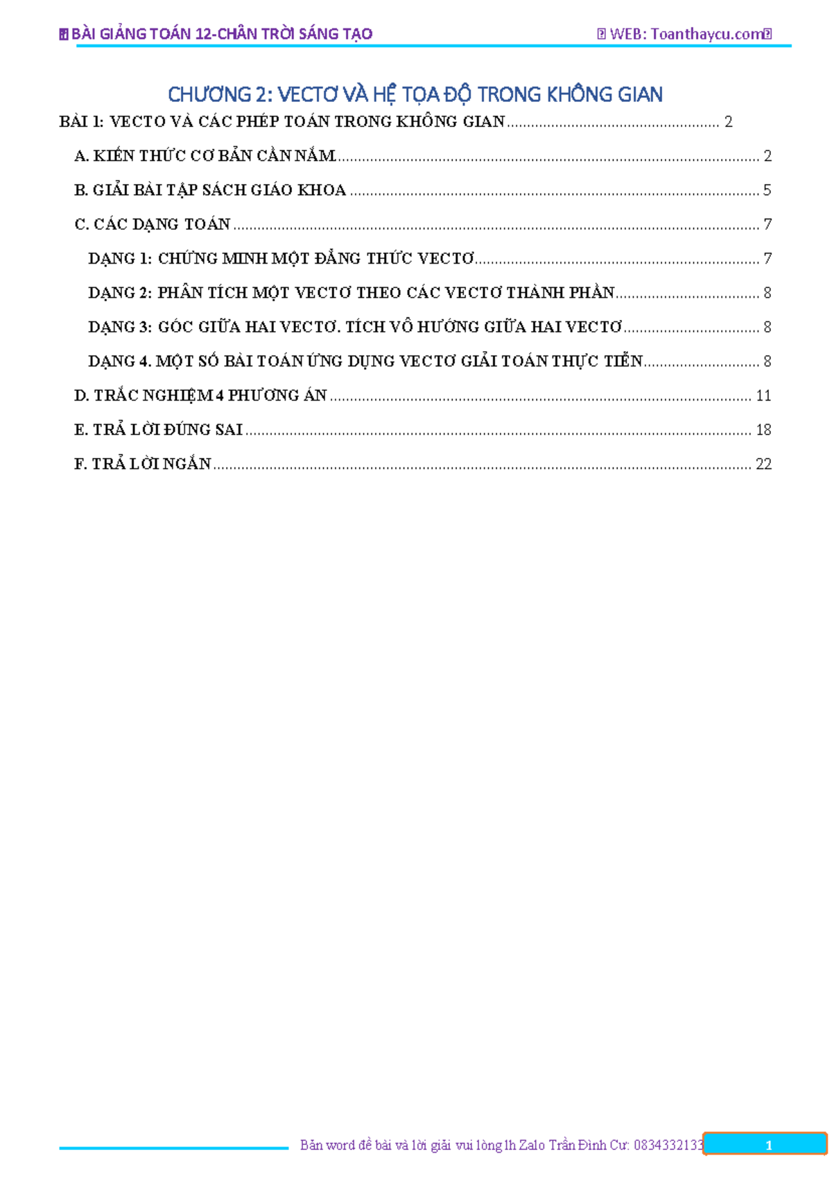 Bai giang vecto va he toa do trong khong gian toan 12 ctst - CHƯƠNG 2: VECTƠ VÀ HỆ TỌA ĐỘ TRONG ...