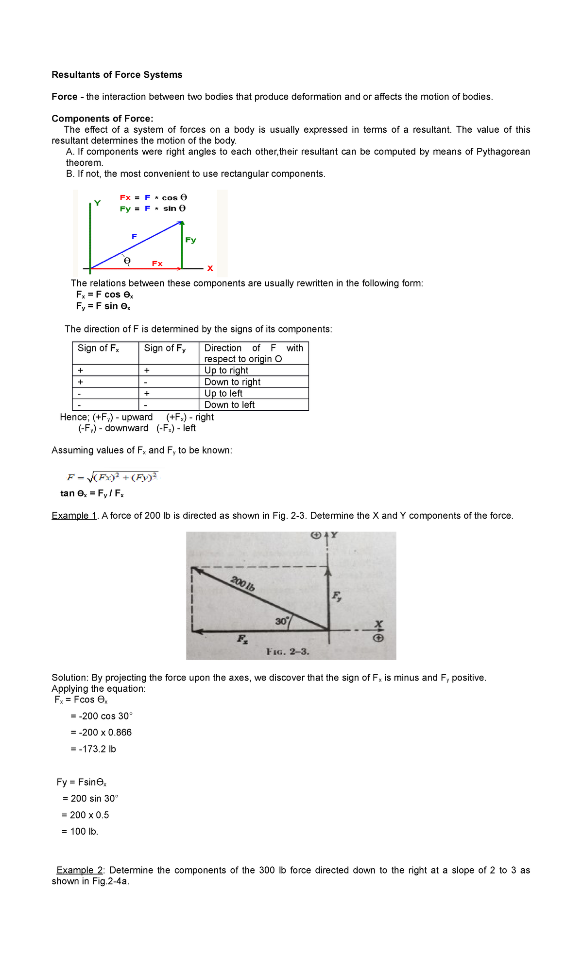 Chapter 2 Resultants of Force Systems - Resultants of Force Systems Force - the interaction ...