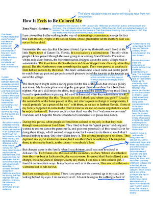 How it feels to be Colored Me - Zora Neale Hurston - ####### The Harlem ...