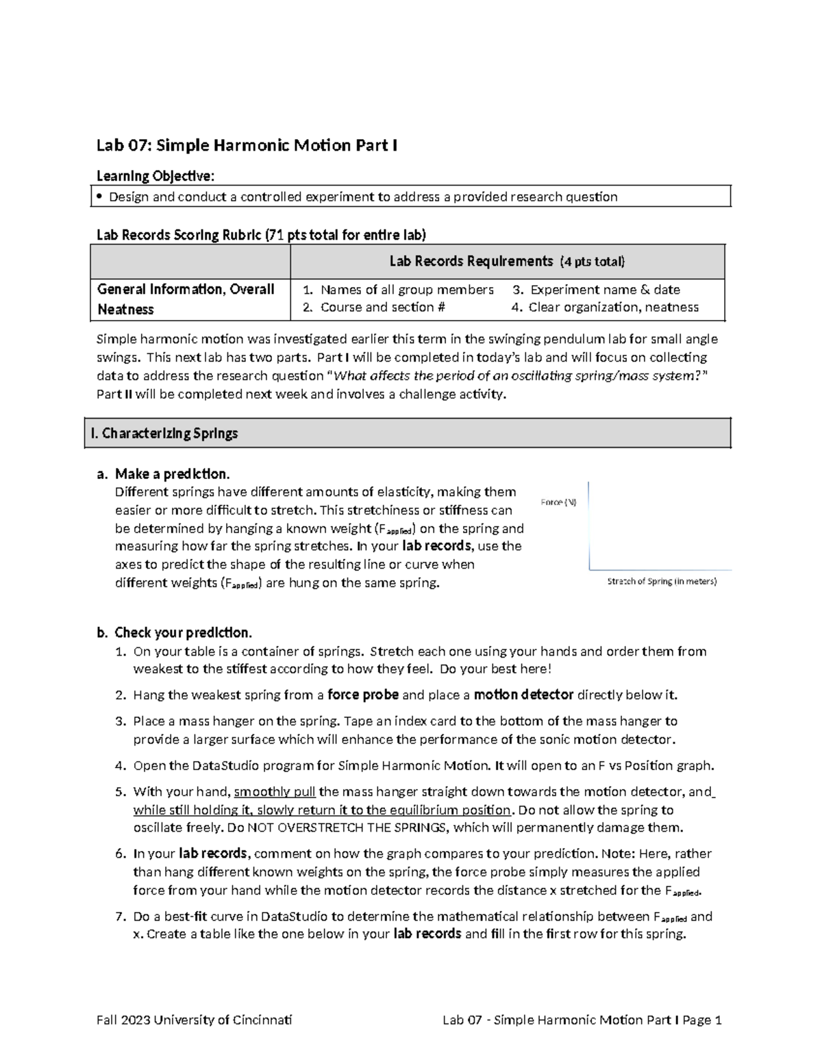 Lab 07 - SHM Part I (4)-1 - lab - Lab 07: Simple Harmonic Motion Part I Learning Objective ...