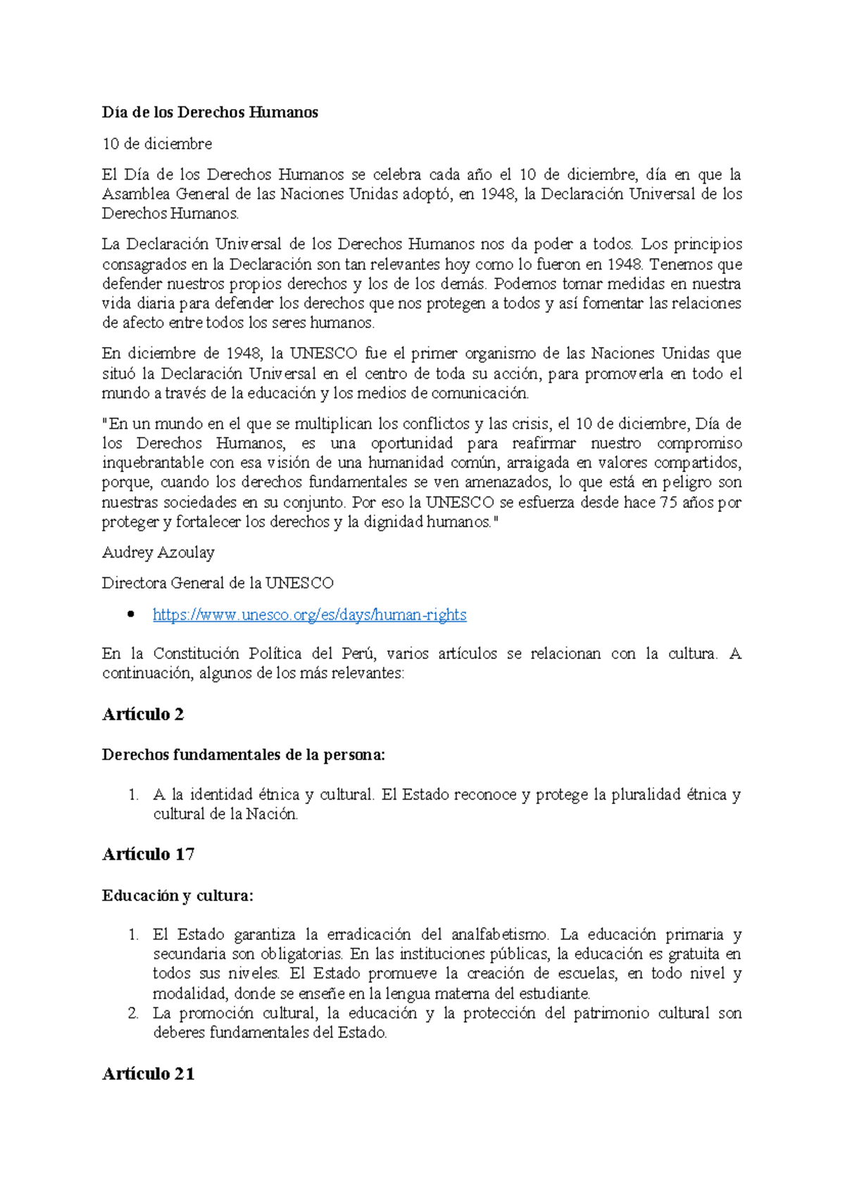 Día de los Derechos Humanos - La Declaración Universal de los Derechos ...