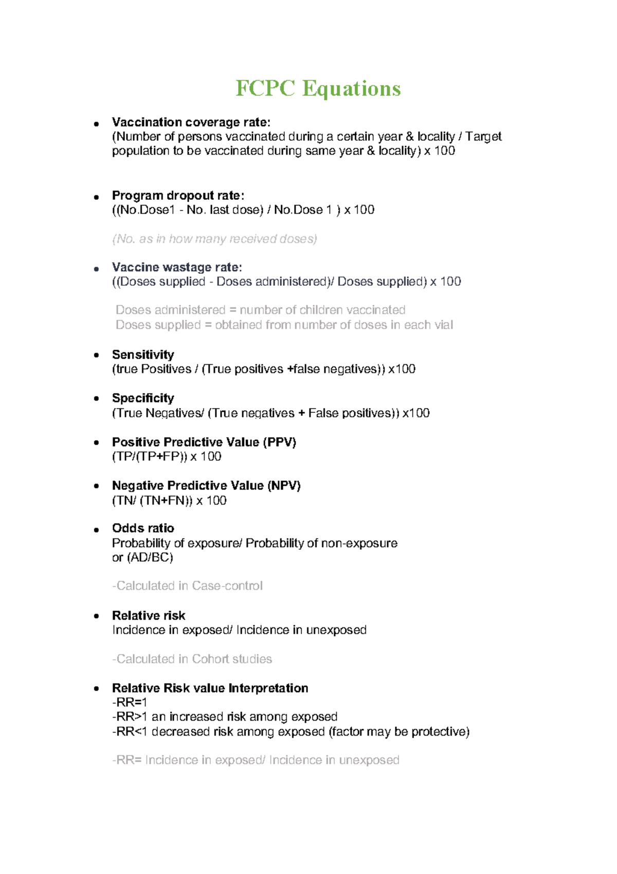 Statistics - Math - FCPC Equations Vaccination coverage rate: (Number ...