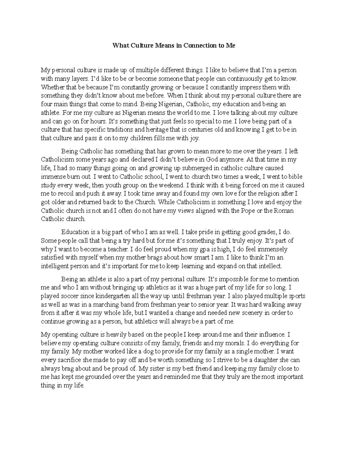 Crp essay edfi 2980 - What Culture Means in Connection to Me My ...