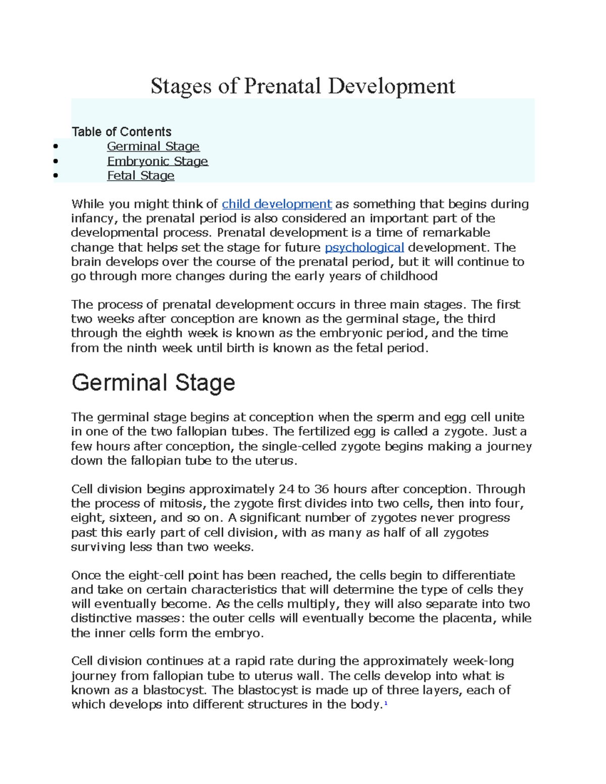 Stages of Prenatal Development, Psychological development and child ...