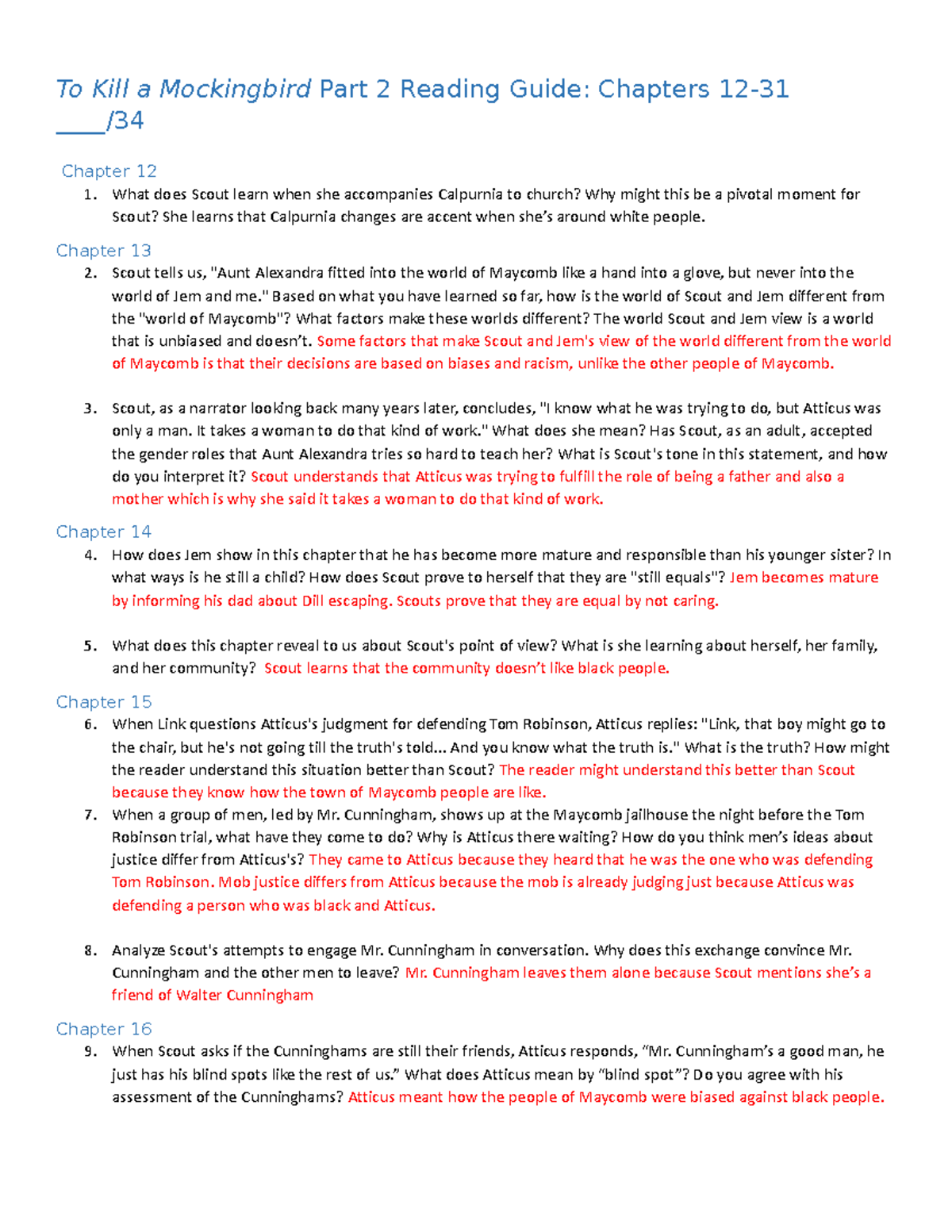 TKAM Part 2 Reading Guide done' - ____/ Chapter 12 1. What does Scout ...