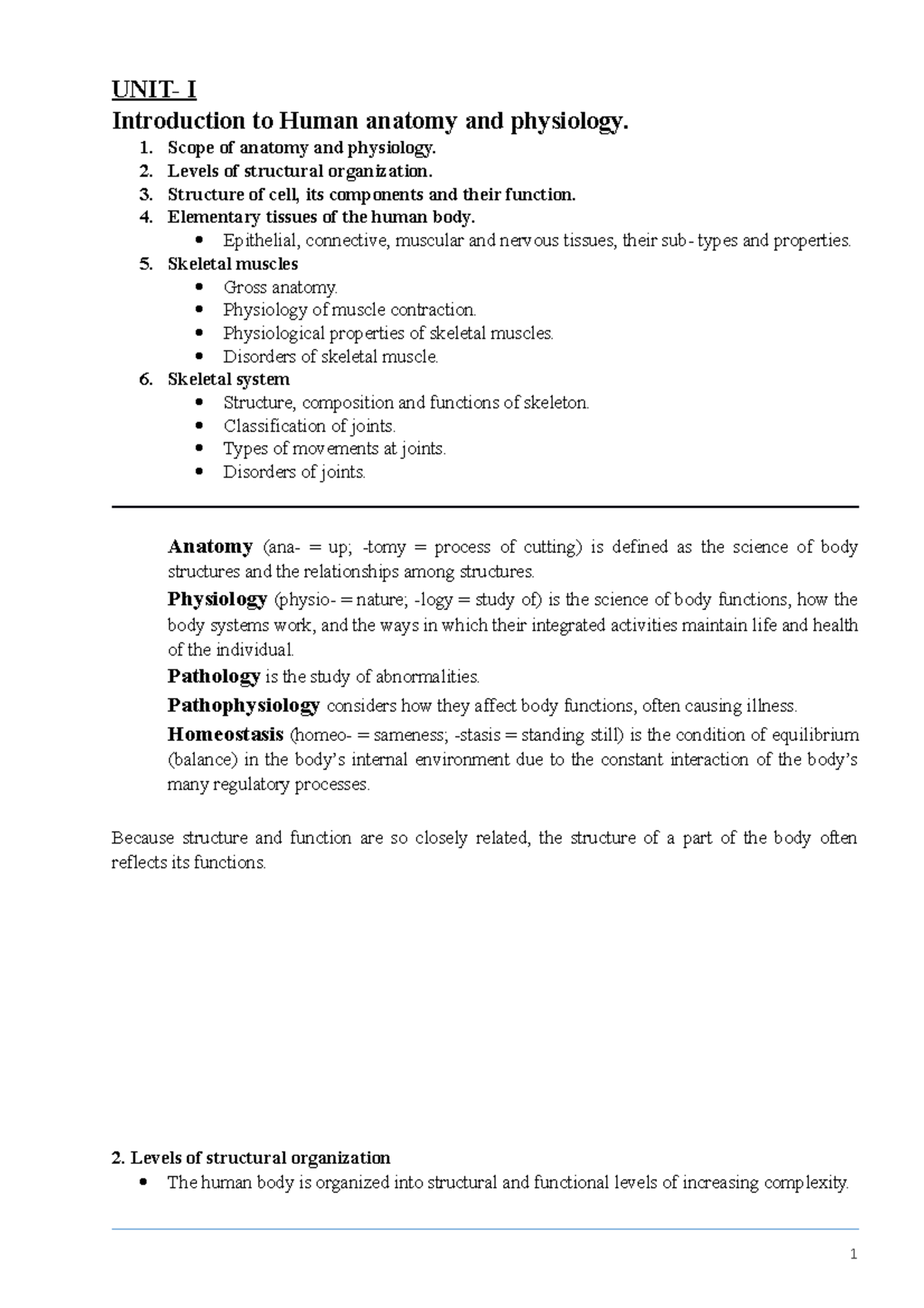 anatomy and physiology notes of the basics of the cell - UNIT- I ...