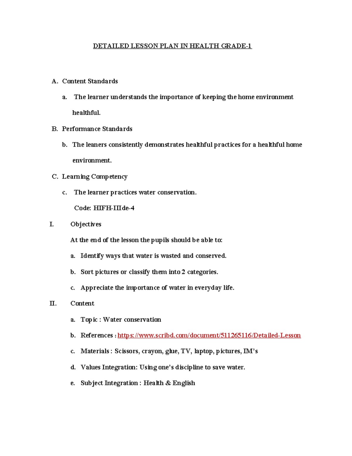 DLP Health Grade-1 - DETAILED LESSON PLAN IN HEALTH GRADE- A. Content ...