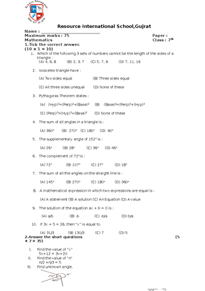 9th grade physics ch 3-1 test - Resource International School,Gujrat ...