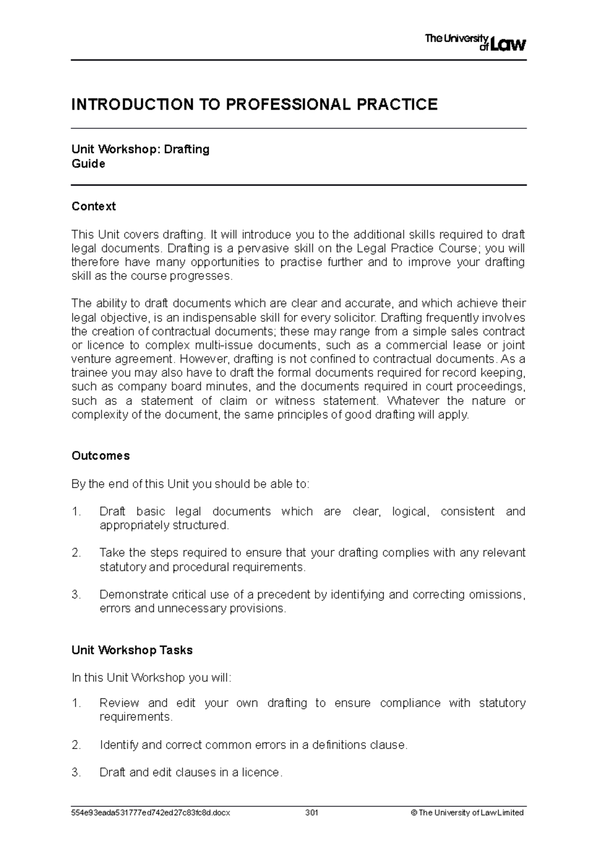 20220914 Legal Drafting - INTRODUCTION TO PROFESSIONAL PRACTICE Unit ...