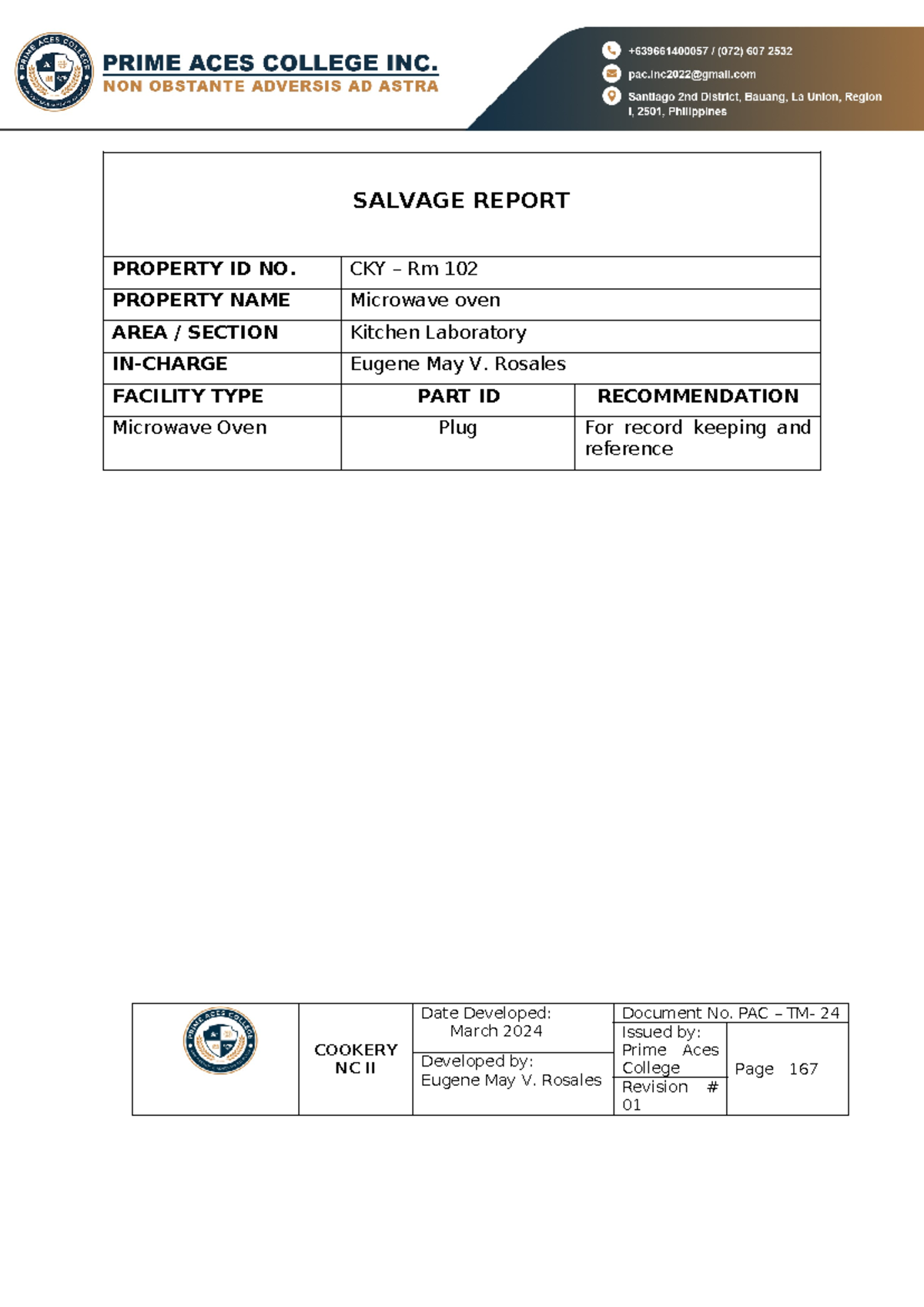 MTF salvage report Form No - BS Accountancy - SALVAGE REPORT PROPERTY ...