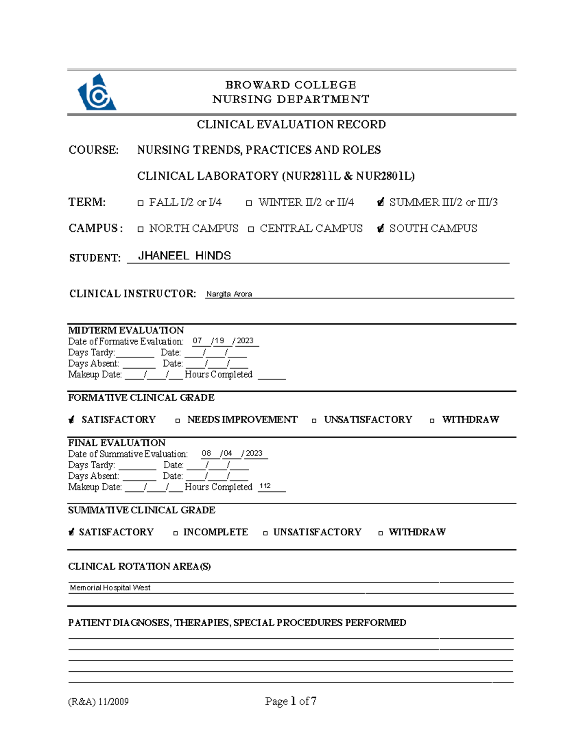 Trends Student Evaluations - BROWARD COLLEGE NURSING DEPARTMENT ...