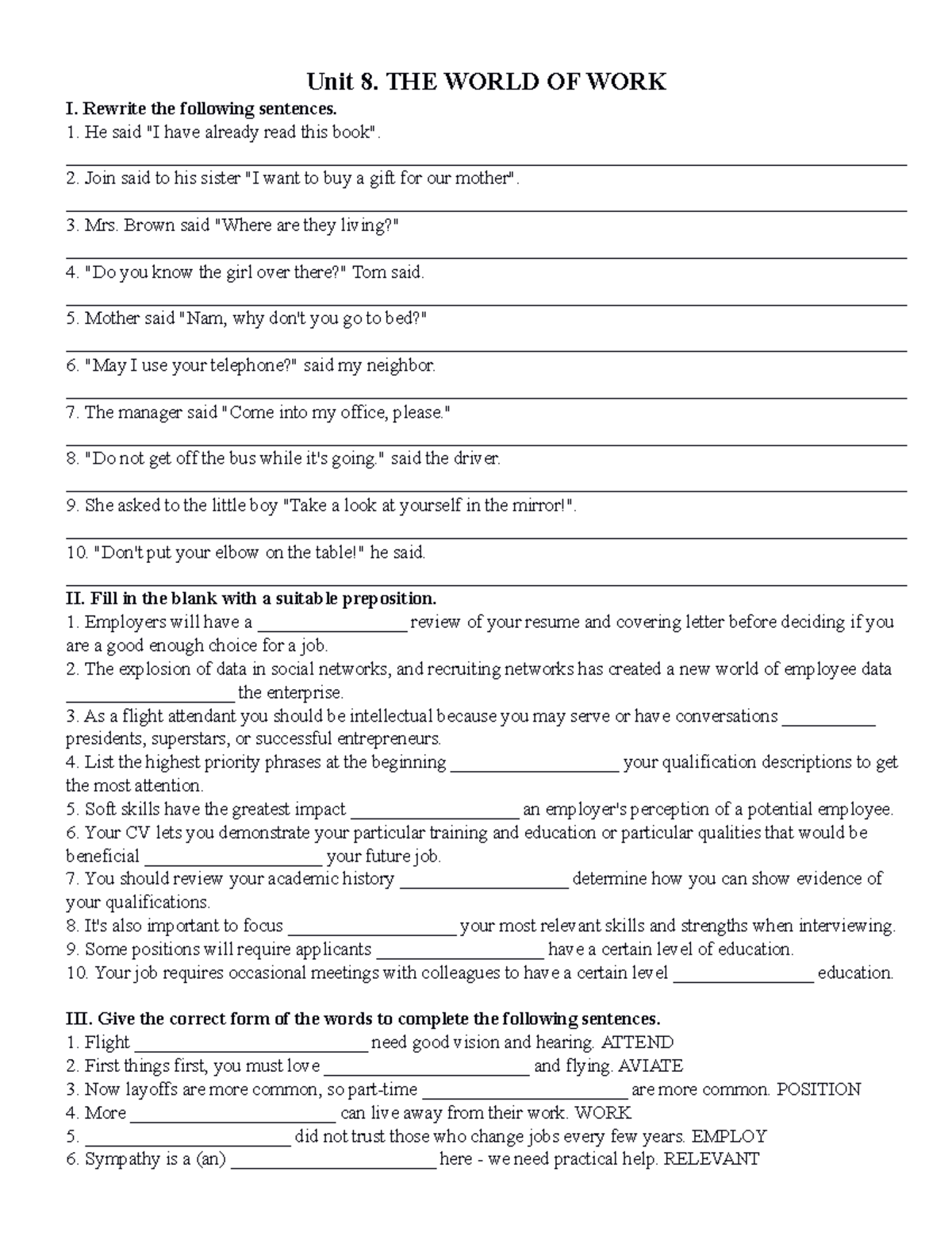 Unit 8 Grammar Gr12 - aaaaaaaaaaaaaaaaaaaaa - Unit 8. THE WORLD OF WORK ...