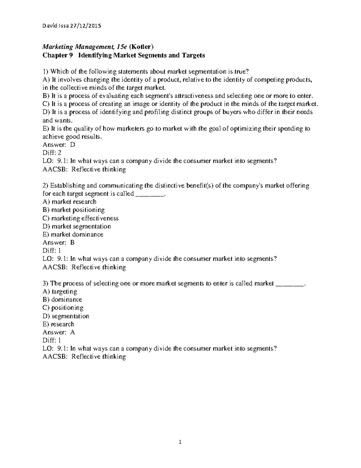 Chapter 9 Identifying Market Segments and Targets - Marketing ...