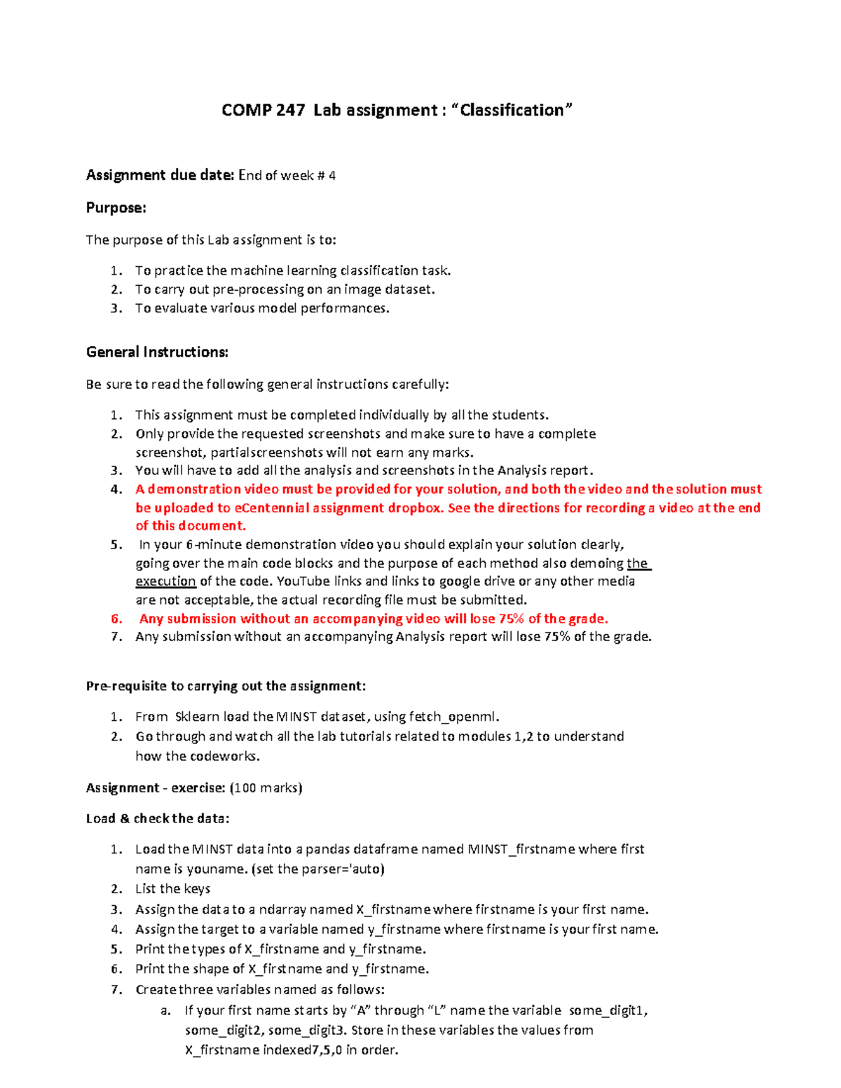 Lab assignment classification s2024 - COMP 247 Lab assignment : “Classification” Assignment due ...