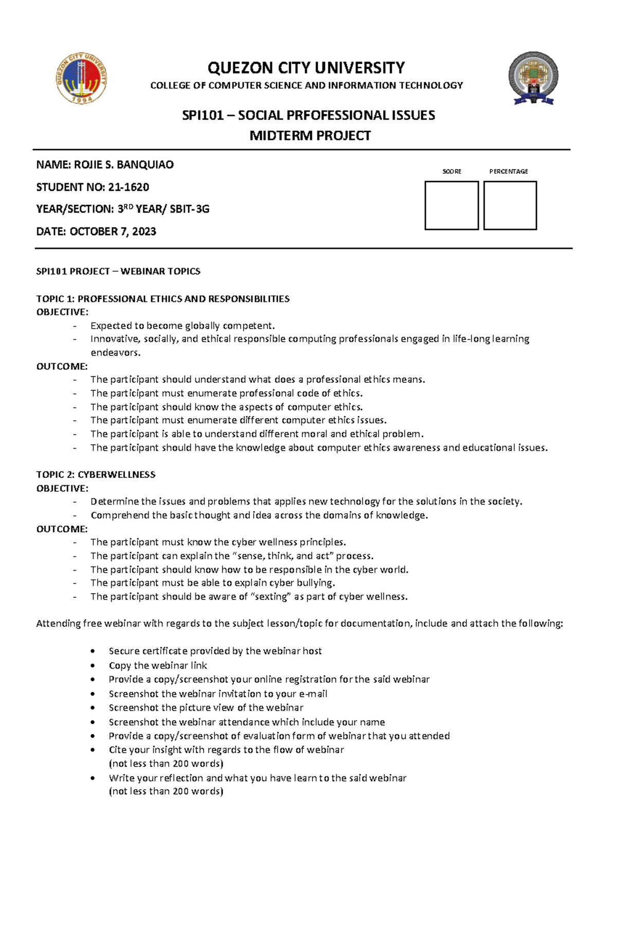 Banquiao SPI101 Midterm Project - COLLEGE OF COMPUTER SCIENCE AND ...