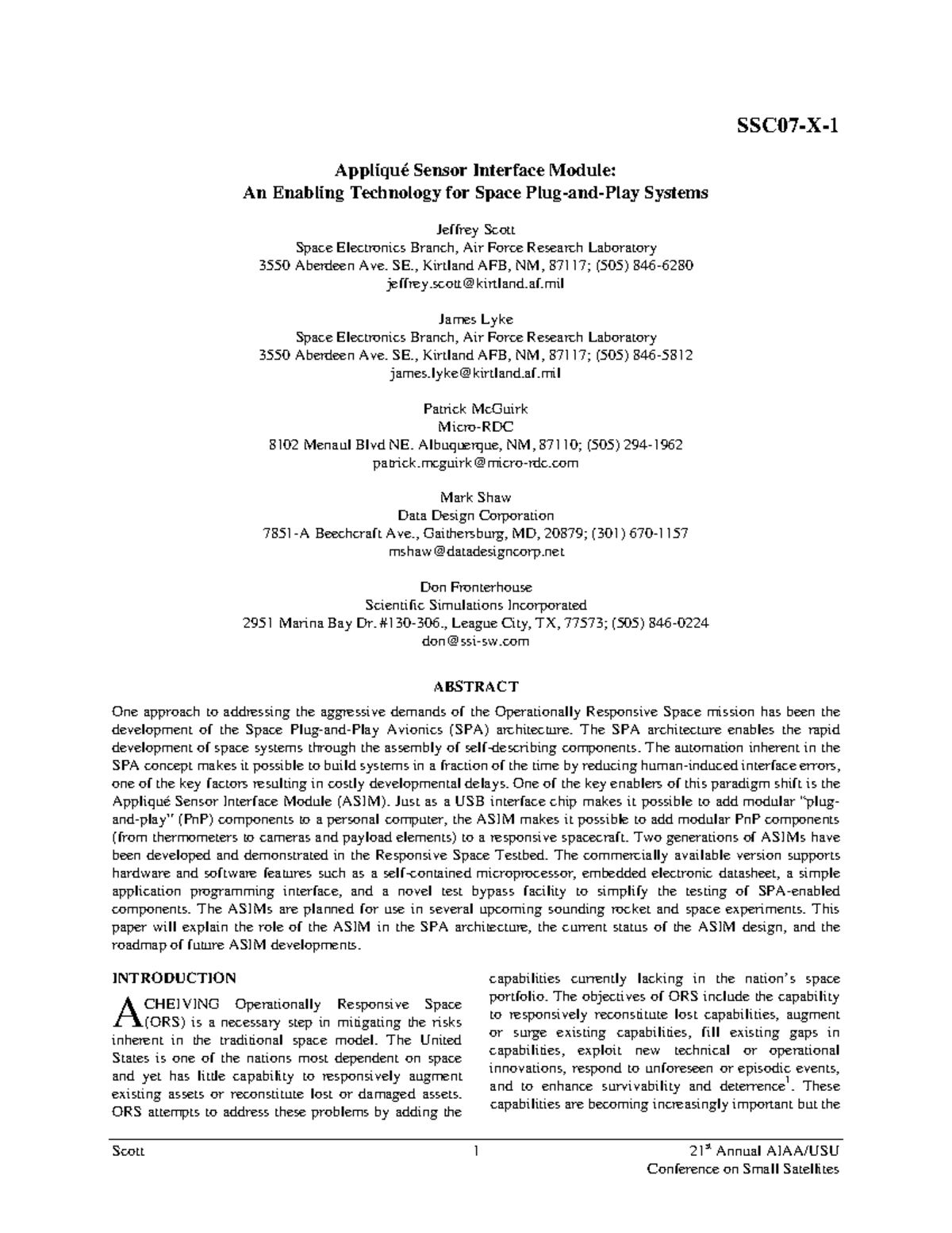 ASIM by Jaffery scott detail - SSC07-X-1 Appliqué Sensor Interface ...