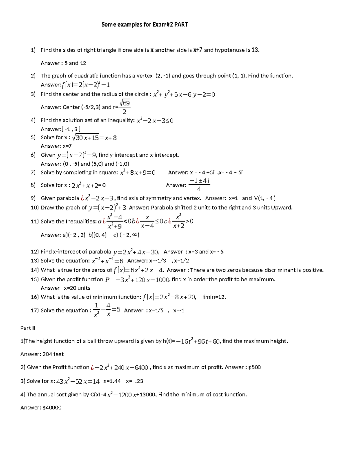 Some Examples For Exam2 Part I Tagged Some Examples For Exam2 Part Find The Sides Of 0174
