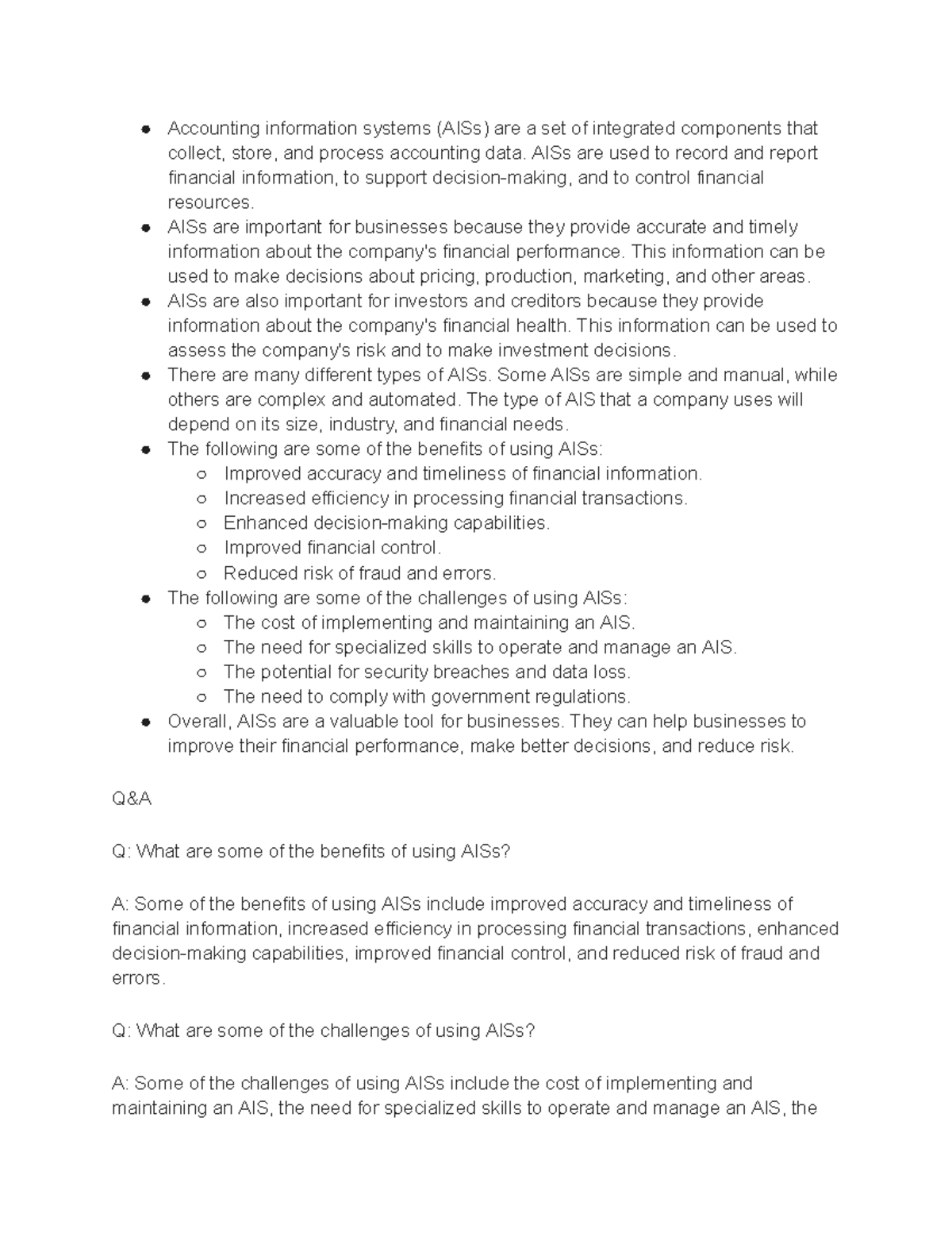 Lecture 1 Introduction to Accounting Information Systems - Accounting information systems (AISs ...