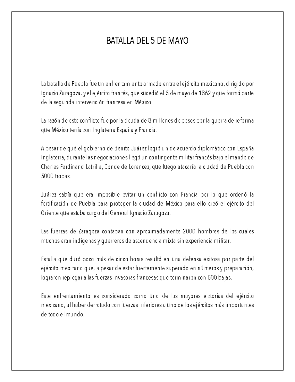 Batalla de puebla - pdf - BATALLA DEL 5 DE MAYO La batalla de Puebla ...