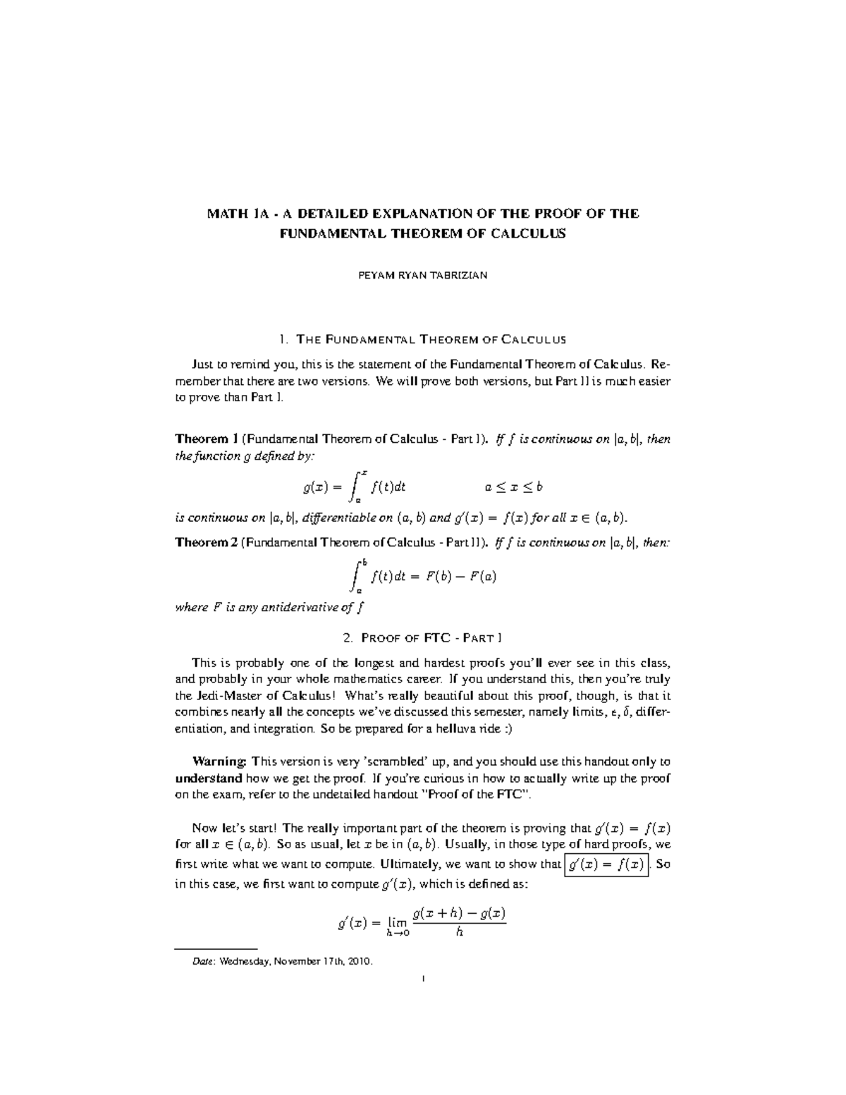 Proof of the FTC detailed version - MATH 1A A DETAILED EXPLANATION OF ...