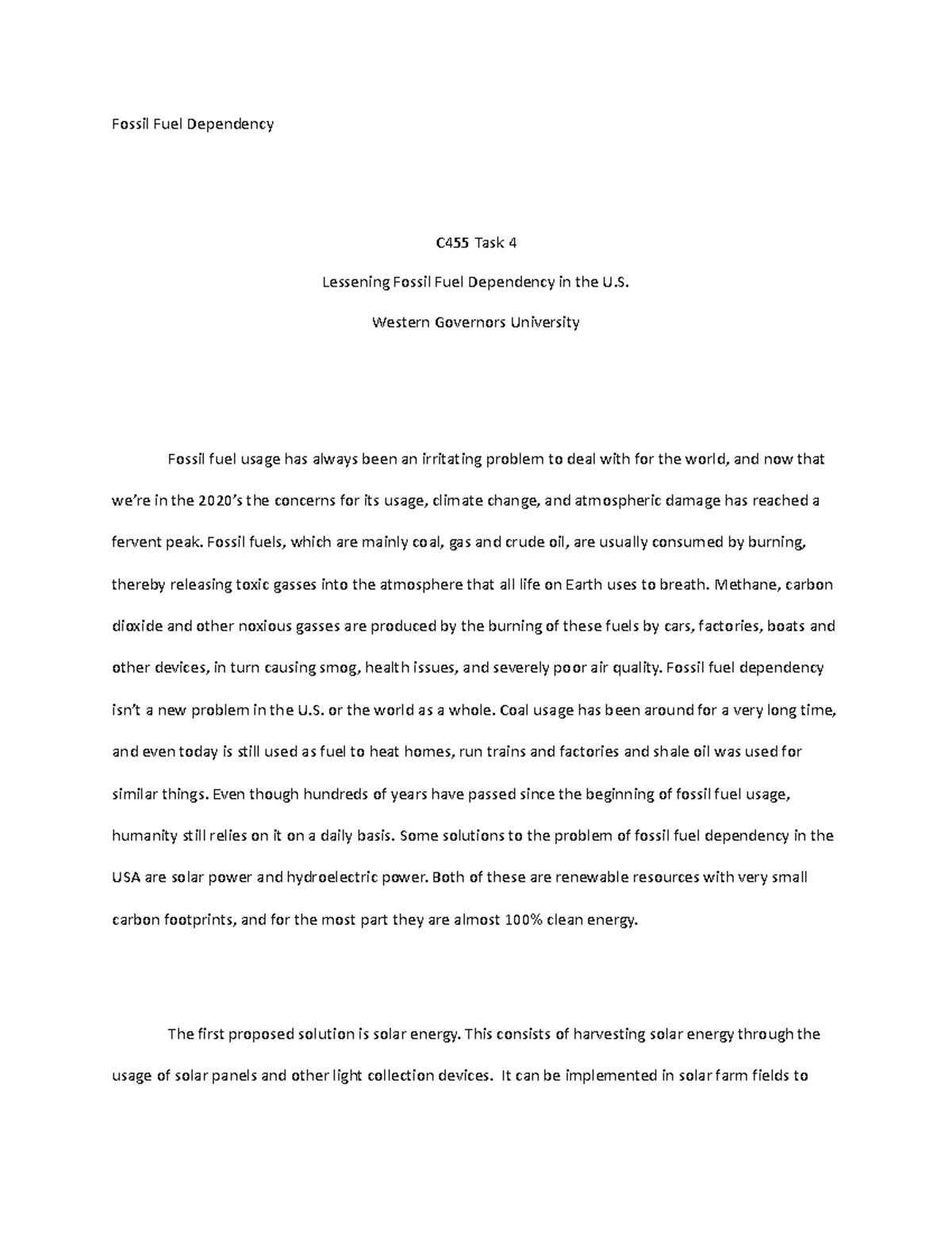 C455 Task4 - English 1 - Fossil Fuel Dependency C455 Task 4 Lessening ...
