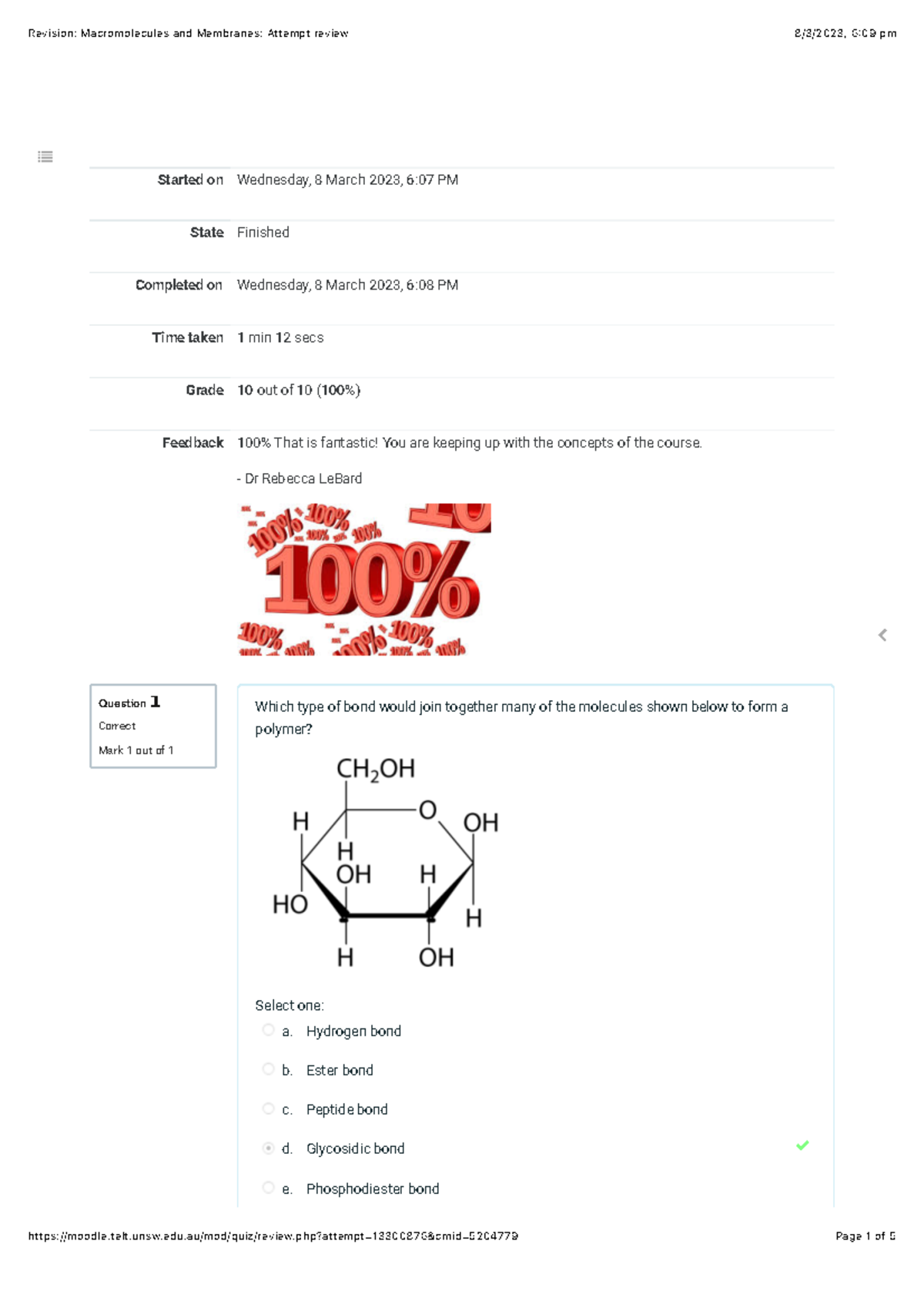 Revision Quiz 2 (Macromolecules and Membranes) - CHEM1011 - UNSW Sydney - Studocu