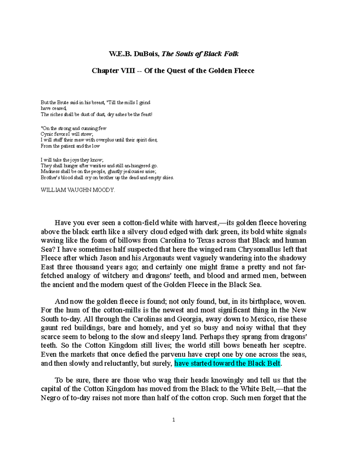 Du Bois, Souls of Black Folk Ch8 23 Aug - W.E. DuBois, The Souls of ...