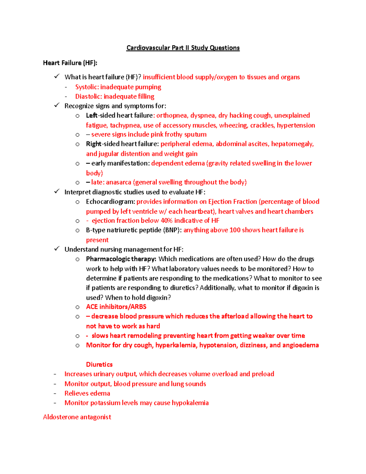 Cardiovascular Part II Study Questions Ju - Cardiovascular Part II ...