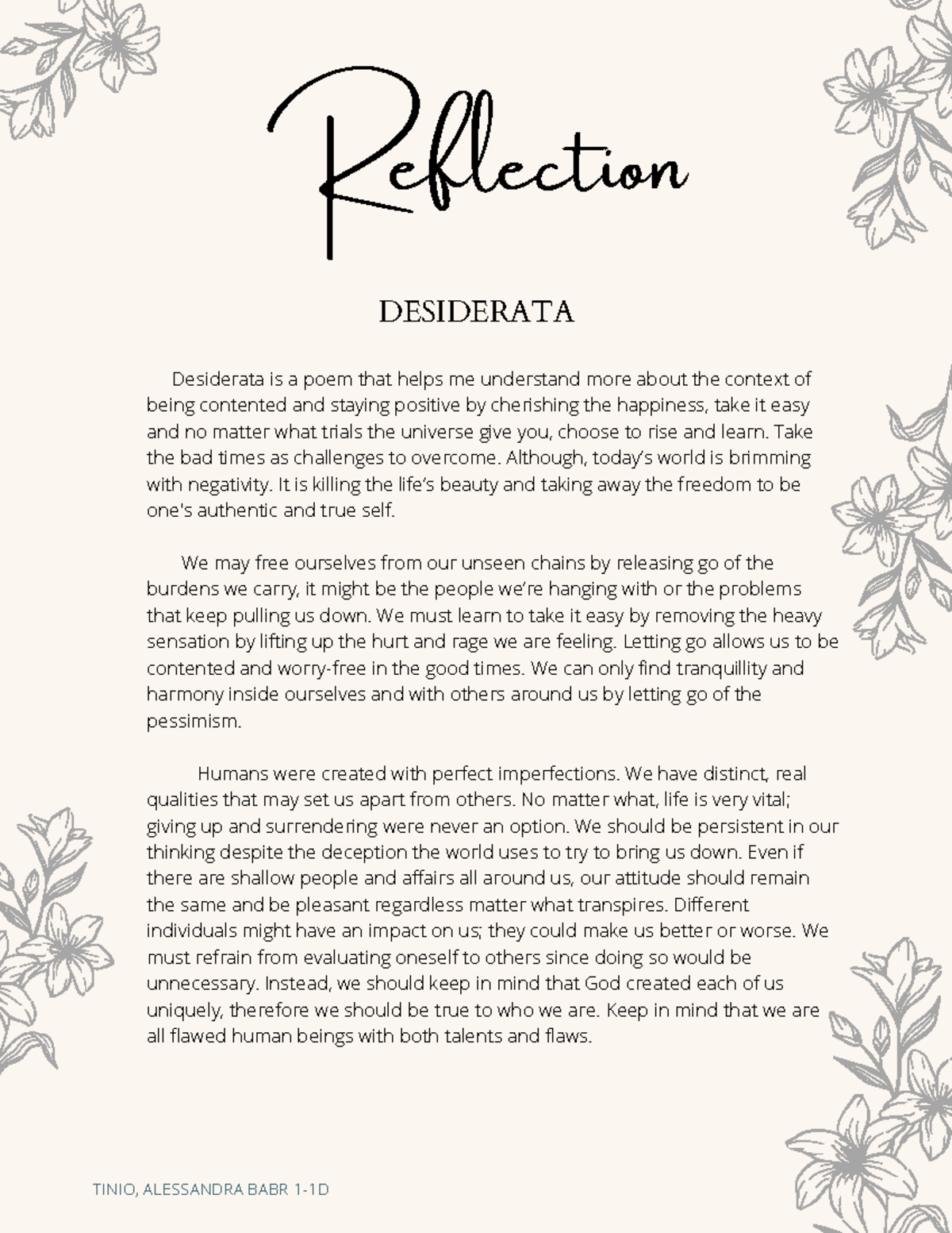 Desiderata reflection - Desiderata is a poem that helps me understand ...
