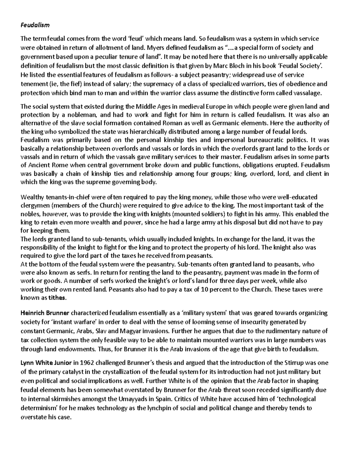 Feudalism Final - Feudalism The term feudal comes from the word ‘feud ...